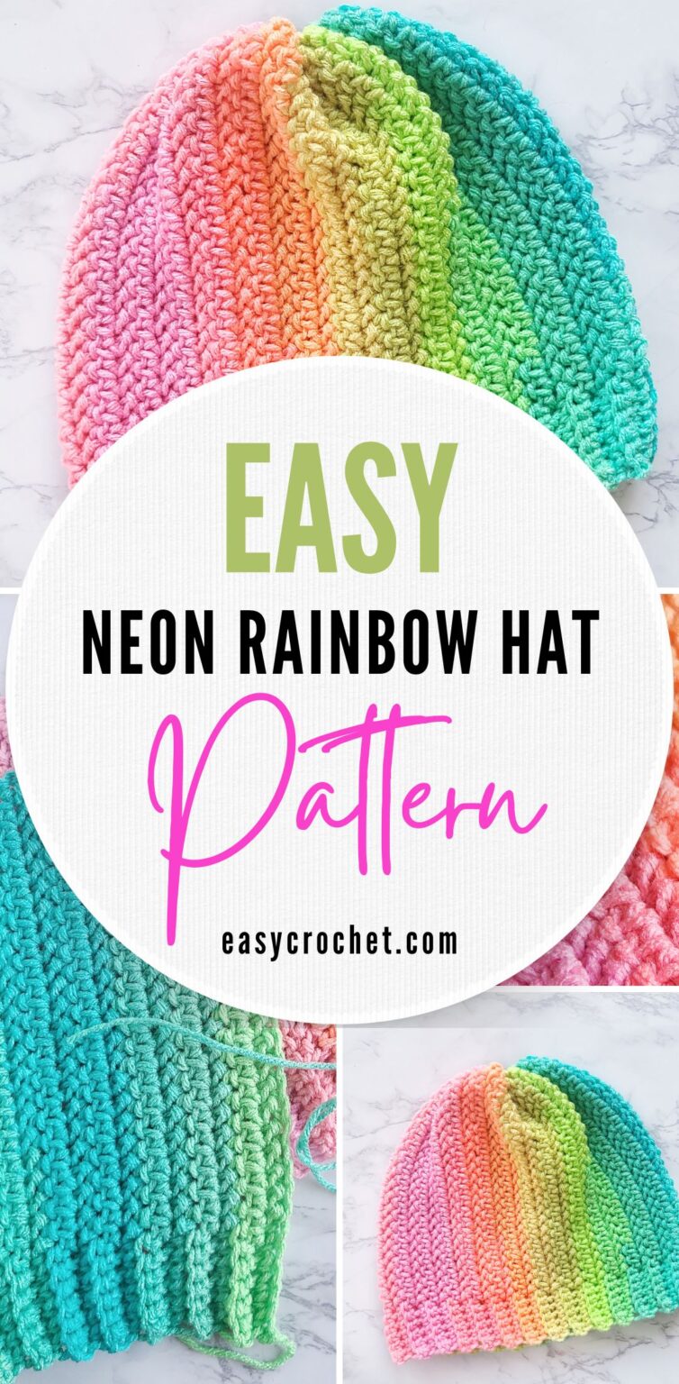 Neon Rainbow Striped Crochet Hat - Easy Crochet Patterns